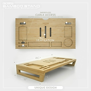 Bamboo Monitor / Laptop Stand by Stellar Importers | Desk Organizer | Riser | Cable and Airflow Management | Elevate Your Perspective