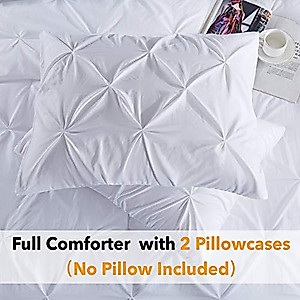 Andency White Pinch Pleat Comforter Full(79x90Inch), 3 Pieces(1 Pintuck Comforter and 2 Pillowcases) Down Alternative Microfiber Comforter Bedding Set