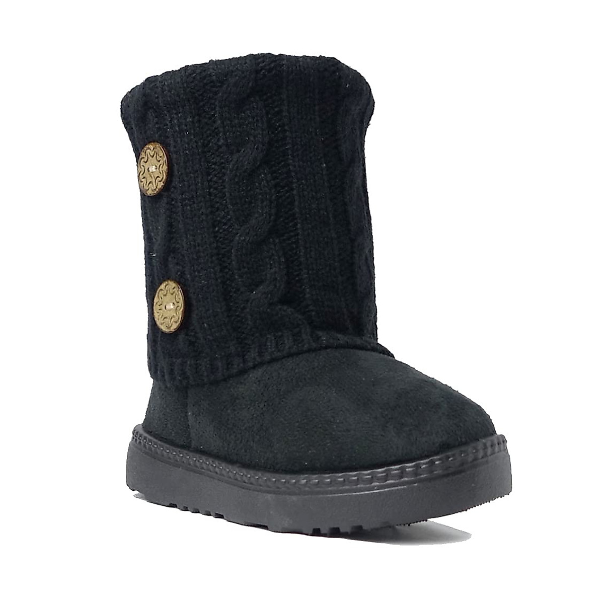 REDVOLUTION Kids Boots Toddler Girls Cute 2 Buttons Faux Fur Suede Knitting Shoe | 285 (Toddler 10, Black)