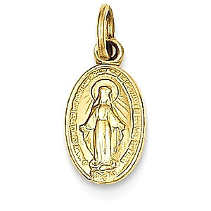 IceCarats 14K Yellow Gold Our Lady of Miraculous Medal Blessed Virgin Mary Necklace Charm Pendant 15mm x 7mm Only