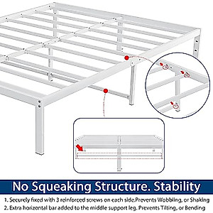 LUSIMO 14 Inch Full Bed Frame with Storage Heavy Duty Tall Metal Platform Bed Frame with Steel Slats No Box Spring Needed Noise Free Anti Slip White