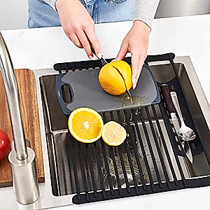 BELLE TERRE Multipurpose Roll-Up Dish Drying Rack - Silicone Wrapped, Heat-Resistant, Anti-Slip - Perfect for Small Kitchen Sink, 17" x 13"