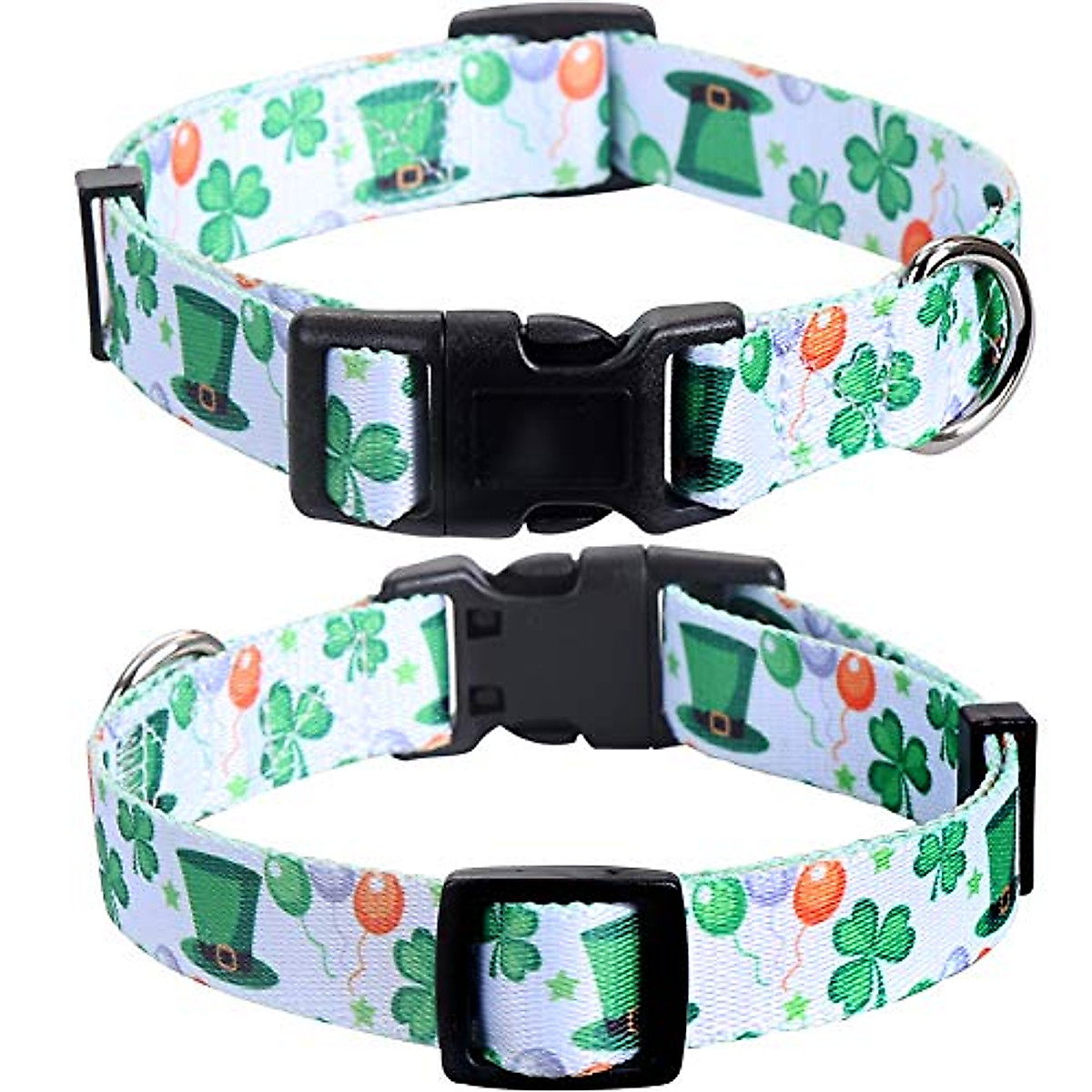 2 Pack St.Patrick's Day Dog Collar Adjustable Four Leaf Clover Large
