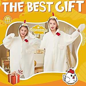 CANASOUR Animal Onesie Kids Halloween Costumes Anime Cosplay Green Animal One Piece Pajamas Unisex 4-12 Years (Chicken White, 10-12 Years)