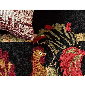 Unique Loom Barnyard Collection French Country Inspired Cottage Rooster Design Area Rug (5' 0 x 5' 0 Round, Black/Ivory)