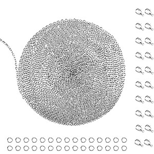 WXJ13 36 Feet Silver Stainless Steel Link Cable Chain with 20 Lobster Clasps and 30 Jump Rings for Men Women Jewelry Chain DIY Making, 2.0mm