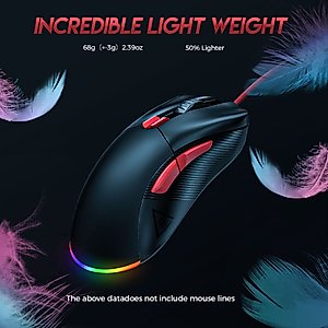 EKSA Gaming Mouse, 16000 DPI Optical Sensor, 8 Programmable Buttons, RGB Wired Gaming Mouse, FPS/MOBA Lightweight Mouse Gaming for Windows PC/Mac Computer