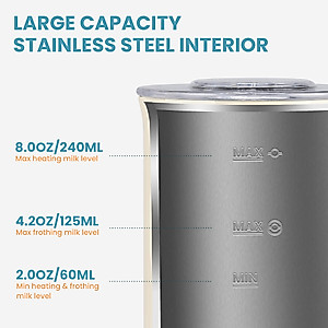 SUSTEAS Milk Frother and Steamer, Electric 4 in 1 Warm and Cold Foam Maker, Automatic Shut-Off Frother with Two Whisks for Latte, Cappuccino, Hot Chocolate, 500W, Beige, 8oz/240ml