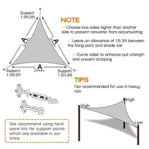 Artpuch Grey 10'x10'x14' Sun Shade Sails Canopy, 185GSM Shade Sail UV Block for Patio Garden Outdoor Facility and Activities
