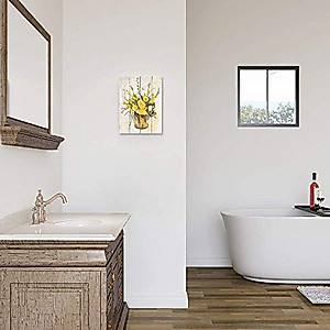 Takfot Rustic Wall Art Farmhouse Canvas Paintings Yellow Flower Artwork Floral Picture Oil Painting Style Prints Daisy Home Decor for Bathroom Bedroom Living Room Dining Room 12x16 inch