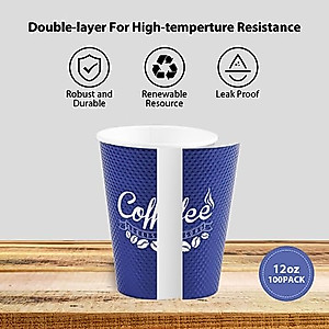 100 Pack 12 oz Disposable Coffee Cups, Insulated Ripple Double-Walled Paper Coffee Cups with Lids, Cold/Hot Drinking Cups for Coffee, Hot Chocolate or Tea, Paper Cups for Party Wedding