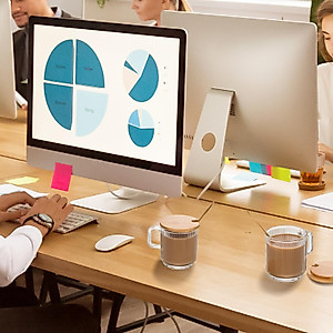 HUAHANGNA Vintage Coffee Glass Mugs for Beverage - Ribbed Short Latte Cups Set of 4, Clear Tea Cup with Bamboo Lid and Spoon, Dessert, Pudding, Ice Cream, Yogurt, Cappuccino, Espresso cup