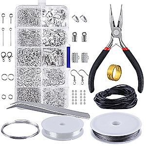 PP OPOUNT Jewelry Findings Set Jewelry Making Kit Jewelry Findings Starter Kit Jewelry Beading Making and Repair Tools Kit Pliers Silver Beads Wire Starter Tool