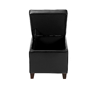 Adeco Bonded Leather Square Tufted Cubic Cube Footstool, 18" Height Storage Ottomans, With Lid, Black