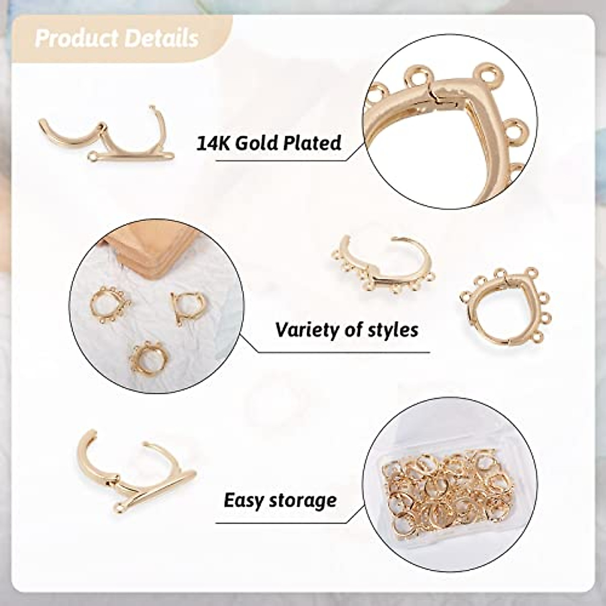 Craftdady 12 Pairs Huggie Hoop Earring Findings 14K Gold Plated Brass Hoop Earrings with Multi Loops Circle Teardrop Flower Leverback Ear Wires Components for DIY Earrings