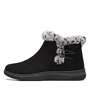Clarks Women's Breeze Fur Ankle Boot, Black, 10 Wide