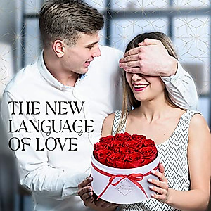 GLAMOUR BOUTIQUE Forever Flower Gift Box: 12 Real Preserved Roses in Round Velvet White Box, Handmade, Rose Petals, Birthday, Marriage,Anniversary, Graduation - Red