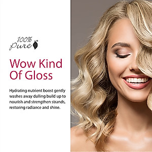 100% PURE Glossy Locks Glossing Shampoo Hair Wash Detox & Hydrate Shine Boosting Dry Dull Damaged Strands Avocado Butter & Seaweed Collagen Natural Care for Women & Men Vegan - 16 Fl Oz