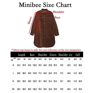 Minibee Women's Corduroy Shirt Coats Long Sleeve Button Down Blouses Tops with Pockets Coffee XL