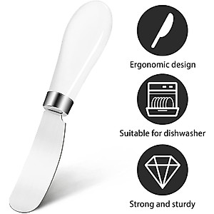 GUZE-US Butter Knife(2 Pcs), Porcelain Handle, Stainless Steel Cheese Spreader, Butter Spreader Knives Set