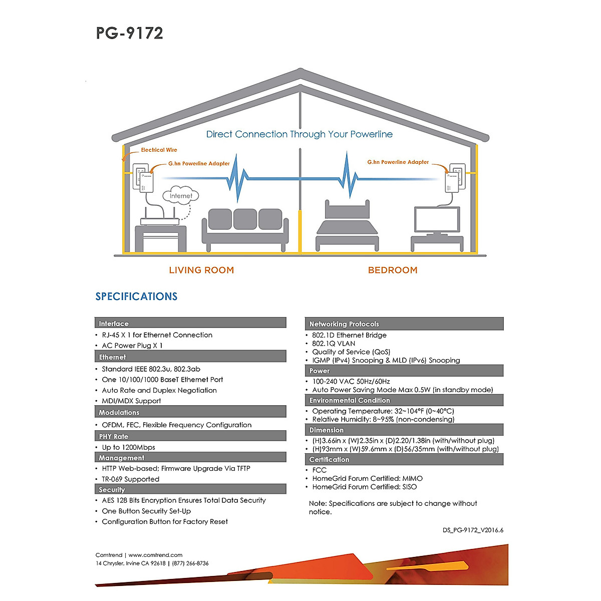 Comtrend G.hn 1.2 Gbps Powerline with WiFi Combo Kit PG-9172+PG-9171nKIT