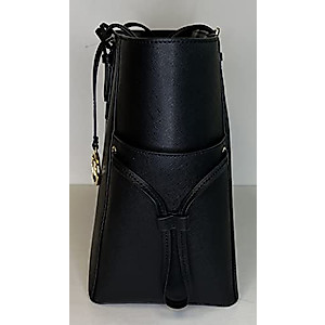 Michael Kors MICHAEL Michel Kors Gilly Large Drawstring Travel Tote bundled with Double Zip Wristlet Purse Hook (Black)