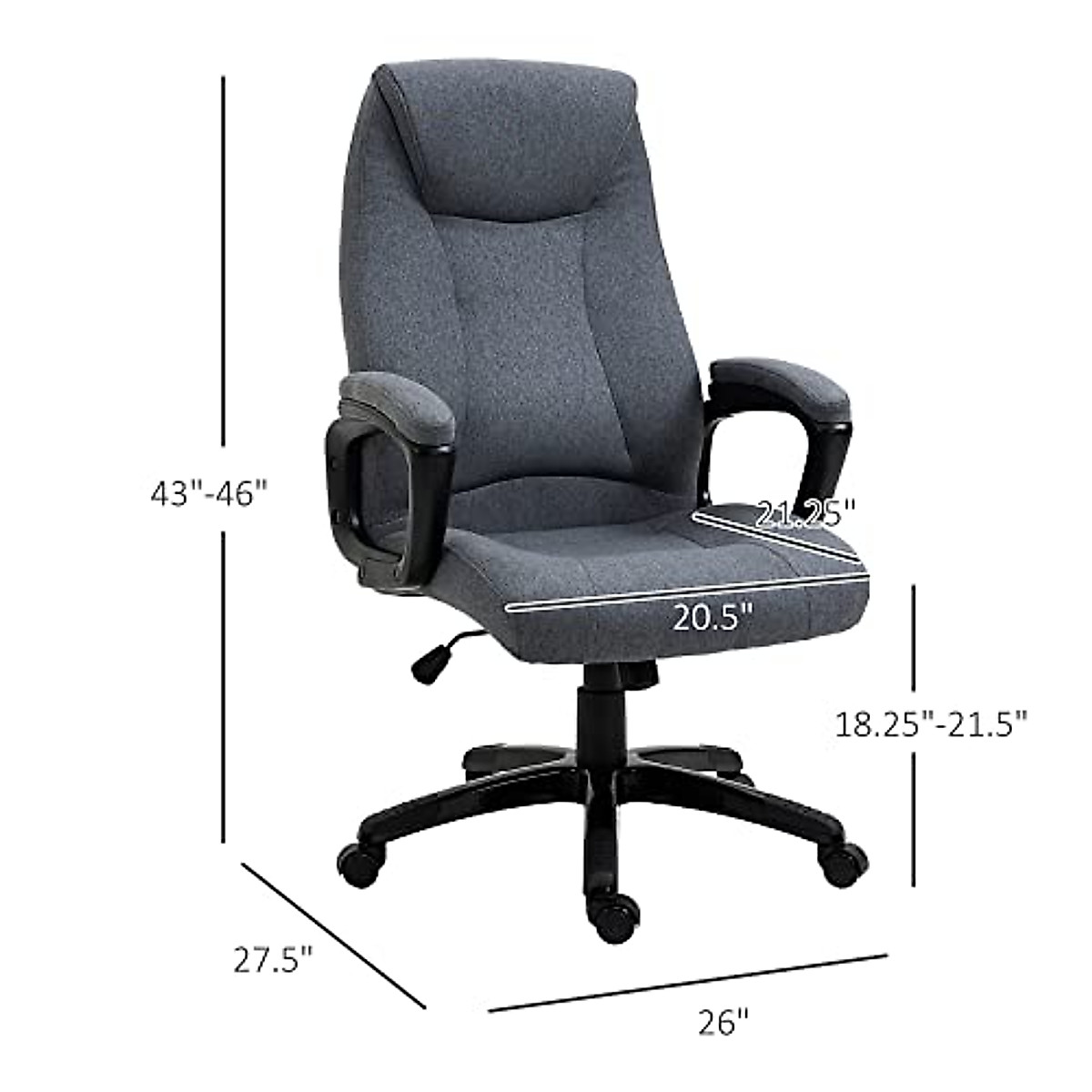Vinsetto Fabric Home Office Chair, Computer Desk Chair with Tilt Function, Executive Chair with 360° Swivel, Adjustable Height, Padded Armrests and Headrest, Gray