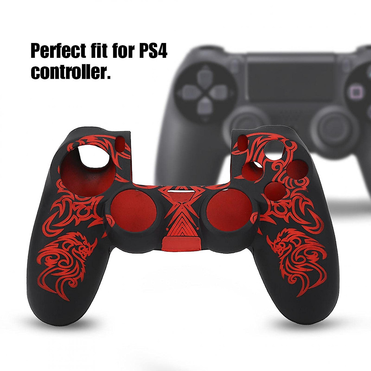 Gamepad Controller Cover, Non Slip Surface Silicone Cover for PS4 Controller, Covers for Sony PS4, Provides a More Comfortable Experience Protector Accessories for Ps4 Controller(Black+red)