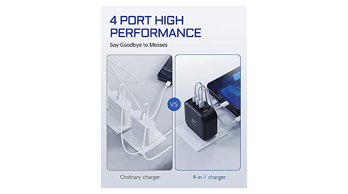 Aergiatech 100W 4-Port GaN USB C Wall Charger for Fast Charging