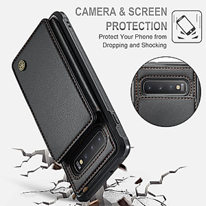 Vinich for Samsung Galaxy S10 Plus Case with Card Holder, for Samsung S10 Plus Wallet Case for Women Men with RFID Blocking, Durable Kickstand Shockproof Case for Galaxy S10 Plus 5G, Black