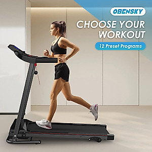OBENSKY Electric Folding Treadmill with Incline, Exercise Walking Machince for Apartment Home/Office Jogging, Compact Foldable Treadmill,12 Preset Program