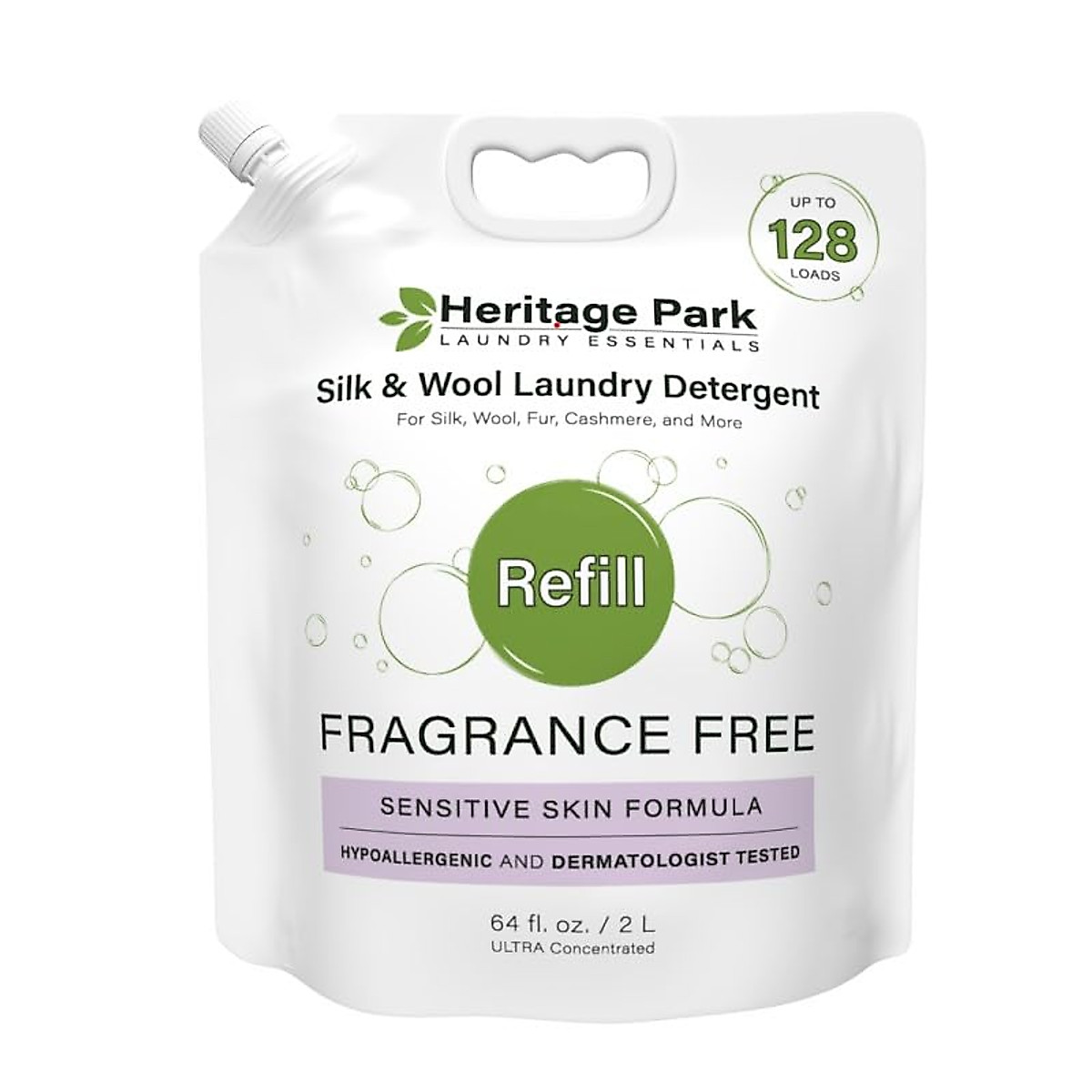 Heritage Park Silk & Wool Fragrance Free, Hypoallergenic, pH-Neutral Laundry Detergent - Dermatologist-tested, Sensitive Skin-Friendly, Enzyme-Free, Ultra Concentrated (64 fl oz Refill)