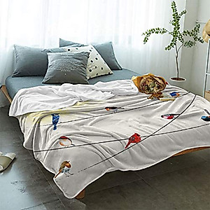 Fleece Throw Blanket, Cute Birds on The Wire Robin Cardinal Lightweight Warm Cozy Soft Flannel Blankets for Couch Bed Sofa Camping for All Seasons, 40"x60"