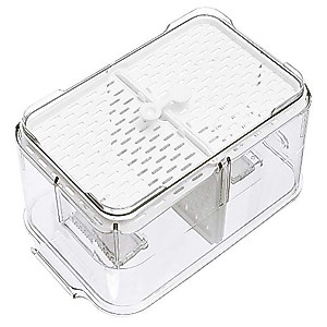 Benzoyl Food Storage Containers Fridge Produce Saver, Stackable Refrigerator Organizer Keeper Foldable lid with Removable Drain Tray for Produce, Fruits, Vegetables 2800ML