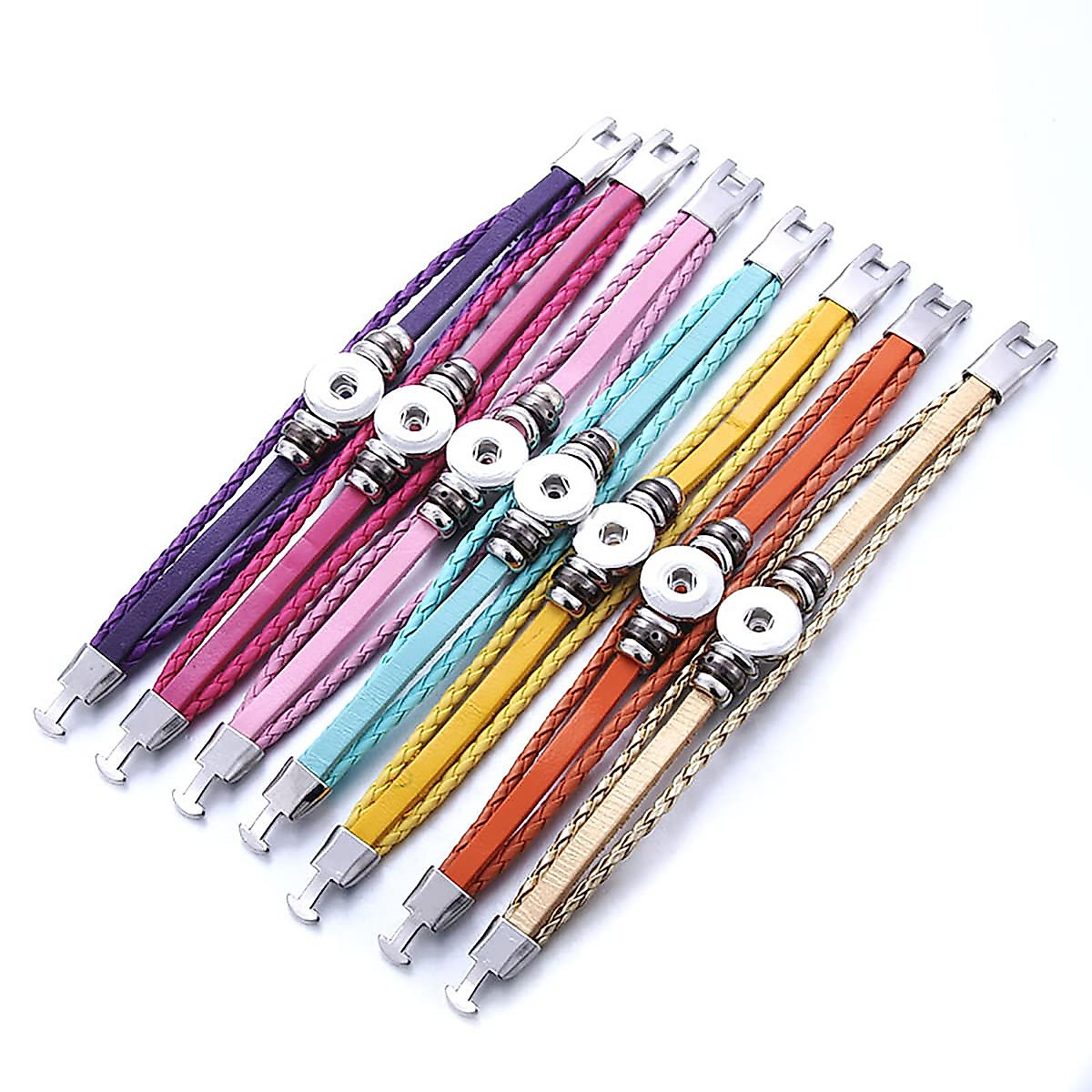 H&PY Leather Snap Button Bracelet Handmade Brown Black PU Leather Snap Jewelry Bracelet for Women Men Fit DIY 18mm Snap Buttons Jewelry (3, Zinc Alloy)