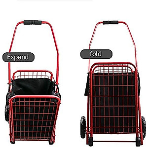 Shopping Trolley on Wheels Multi Function Shopping Cart Fashion Folding Trolley Trolley is Not Easy to Deform and Durable Storage Hand Trucks,Black ,