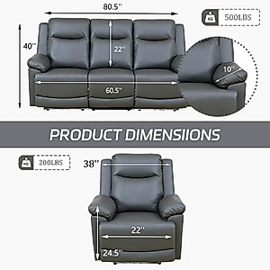 AYCP 1PC Electric Power Recliner Sofa Living Room Furniture, Air Leather Upholstery, USB 2.0 Charging Ports, LED Light Strips, Fold-Down Table & Cupholders (Dark Grey, Sofa), (NGS4791)