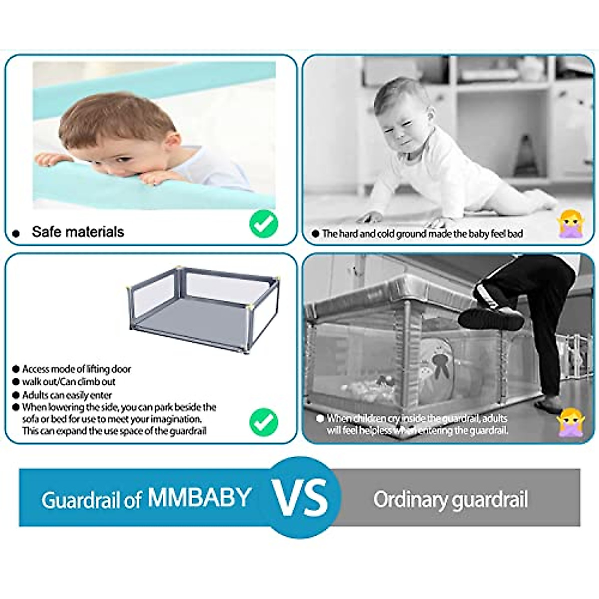 Baby Playpen,79"x59"Extra Large Baby Playards with Vertical Lifaptive Collapsible Baby Safety Rail Guards, Kids Play Pen,Play Pens for Babies and Toddlers,Baby Gate Playpen,Baby Fence Light Grey