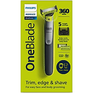 Philips Norelco OneBlade 360 Face + Body Hybrid Electric Trimmer and Shaver, QP2834/70