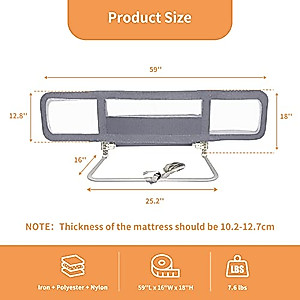 Bed Rail For Toddlers, 180° Up Side Down Foldable Baby Bed Rail Guard For Kids, Portable Baby Bed Fence, Infants Bed Guardrail For Travelling Hotel, Home Use, Full Twin Queen King Mattress (59'')
