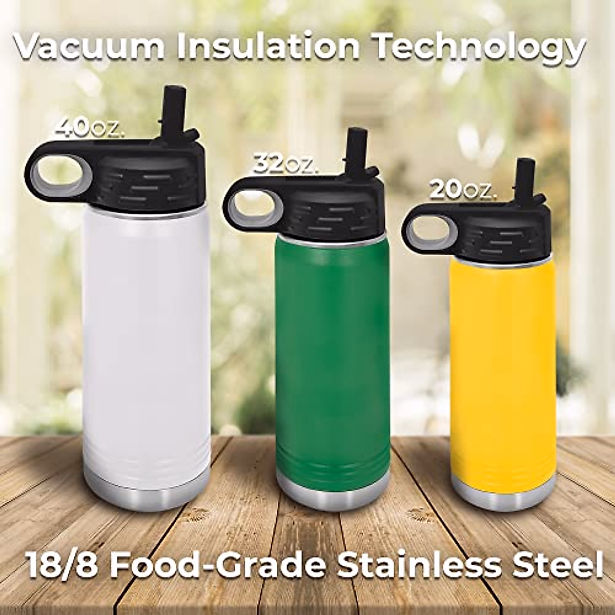 Sofia's Findings Personalized 20 oz | 30 oz | 40 oz Water Bottle with Straw | Custom Stainless Steel Sports Water Bottle - Double Wall & Vacuum Insulated