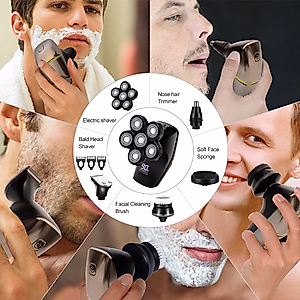 Electric Head Shaver for Bald Men, SURKER Upgrade Rotary 6 in 1 Multifunctional Electric Razor Grooming Kit, USB Rechargeable Wet and Dry Cordless Waterproof Hair Trimmers LED Display