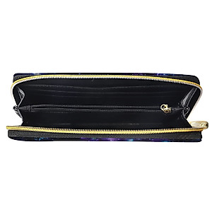 Poceacles Galaxy Space Wolf Print Women's Wallet,Durable Long Leather Coin Money Purse,Waterproof Card Holder Pouch Zip Around