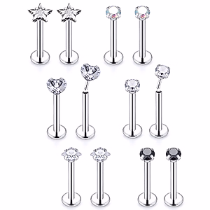 Dyknasz 16G Threadless Push in Medusa Piercing Jewelry Tragus Earring Set Surgical Steel Labret Jewelry Lip Rings Stud for Women Men Forward Helix Earrings Flat Back Cartilage Earring