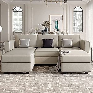 Belffin Modular Sectional Sofa with Double Chaise Velvet U Shaped Sofa Reversible Sectional Couch with Storage Grey