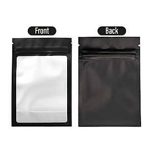 COLSEN 3 x 4 Inches 400 Pack (28 g or 1 oz) Smell Proof Mylar Resealable Foil Pouch Bags - Food Storage Airtight Multi Purpose Zipper Candy Bags for Small Business (Matte Black with Clear Window)