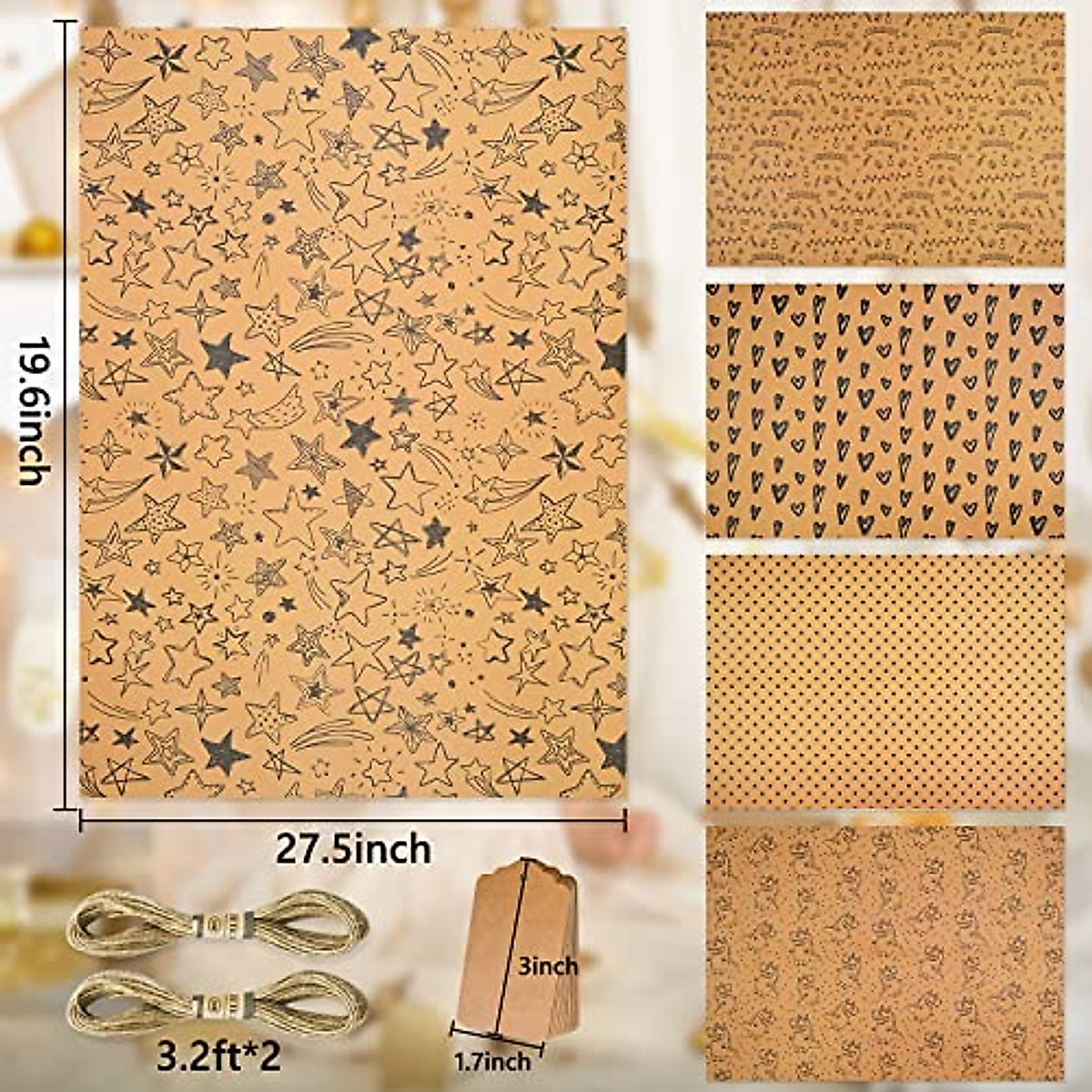 Wrapping Paper Set,Eco Gift Wrapping Paper Folded Sheets,Birthday Gift Wrap Set,Recycled Kraft Birthday Wrapping Paper Kit,Eco Birthday Wrap Birthday PaperWrapping,Gift Rapping Paper for Gift Wrapper paper GiftRapper Paper for Girls Kids Man Boys Women,wi