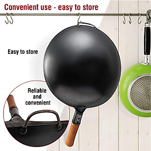 YOSUKATA Carbon Steel Wok Pan - 14 in Woks and Stir Fry Pans - Chinese Wok with Round Bottom Wok - Traditional Chinese Japanese Woks - Black Steel Wok