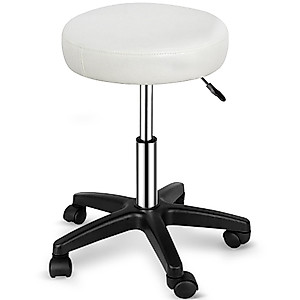 Adjustable Hydraulic Rolling Swivel Salon Stool Chair Tattoo Massage Facial Spa Stool Chair Black (White)
