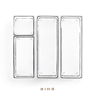 BINO 4-Piece Drawer Organizer Bin Set, Small | THE MODULAR | Multi-Purpose Storage | Durable | BPA-Free | Desk Drawer Organizer | Vanity Organizer | Bathroom Drawer Organizer | Makeup Drawer Organizer